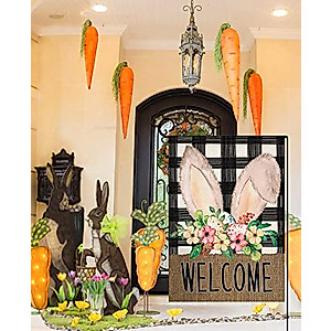 Sambosk Buffalo Easter Bunny Small Garden Flag Welcome Spring Vertical Double Sided Burlap Rabbit Ear Egg Floral Farmhouse Yard Outdoor Decoration 12 x 18 Inches
