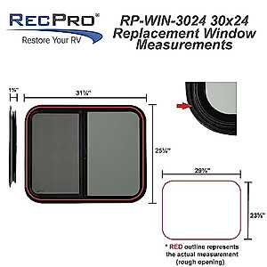 RecPro RV Window | 30" W x 24" H | Teardrop Style Horizontal Slide | RV Window Replacement (1 Window, No Trim Kit) | Made in USA