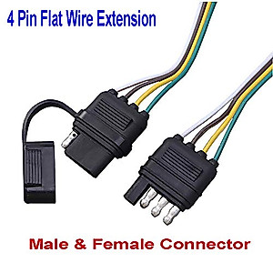 EXERAUO 4 Flat Wire Connector 32 inch 4 Pin Trailer Wire Plug Extension Hitch Light Trailer Wiring Harness Extender with Rubber Cab for RV Trailer Boat