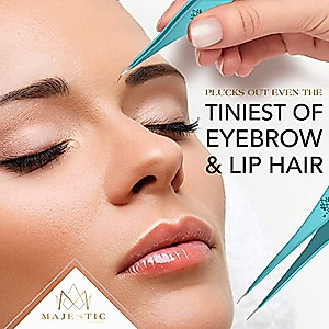Majestic Bombay Fine Point Tweezers for Women and Men – Splinter Ticks, Facial, Brow and Ingrown Hair Removal–Sharp, Needle Nose, Surgical Tweezers Precision Pluckers best tweezers for chin hair