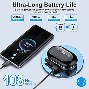 Wekily Wireless Earbuds, Bluetooth 5.3 Headphones with LED Digital Display 108 Hrs Playtime, Hi-Fi Stereo, IPX7 Waterproof Wireless Earphones with 4-Micphone for Gym/Sport, Starlight