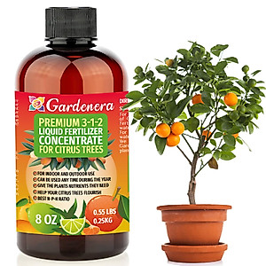 Premium Liquid Citrus Tree Plant Fertilizer - 3-1-2 Concentrate for Indoor Plants and Flowers by Gardenera | Organic Plant Food for Citrus Trees - 8oz