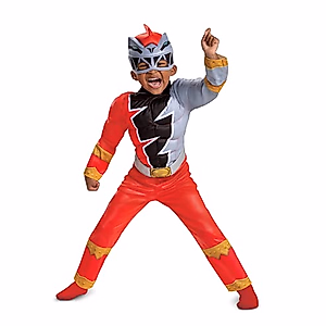 Red Ranger Toddler Size Muscle Costume, Official Power Rangers Dino Fury Outfit with Mask, Toddler Size Medium (3T-4T)