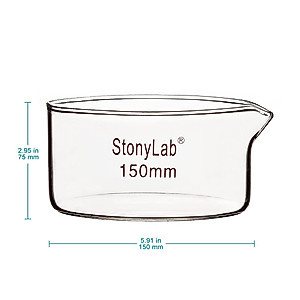 stonylab Crystallizing Dish with Spout and Heavy-Duty Rim, Borosilicate Glass Reusable Crystallizing Dishes for Crystallization and Evaporation, 1 Liter Capacity OD 150mm