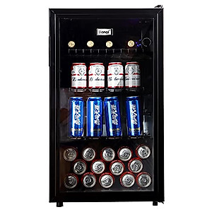 WANAI Mini Fridge Cooler 120 Can Beverage Refrigerator Glass Door for Beer Soda or Wine Glass Door Small Drink Dispenser Machine Clear Front Removable for Home, Office or Bar, 3.2cu.ft