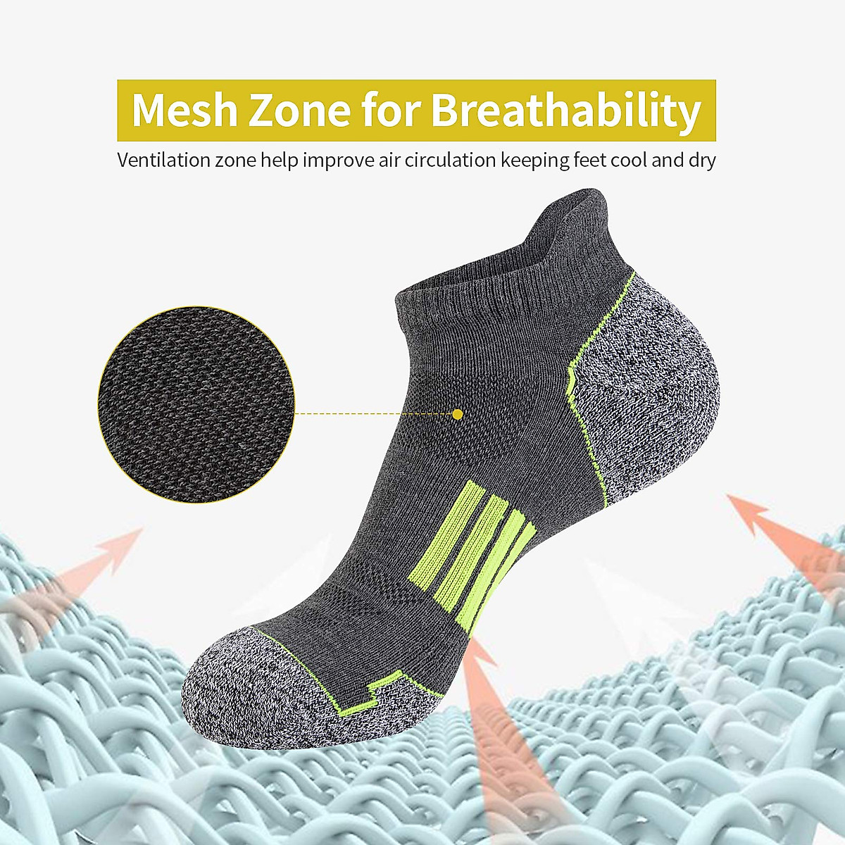 JOYNÉE Mens Athletic Ankle Sports Running Low Cut Tab Socks for Men 6 Pairs,Grey1,Sock Size 10-13