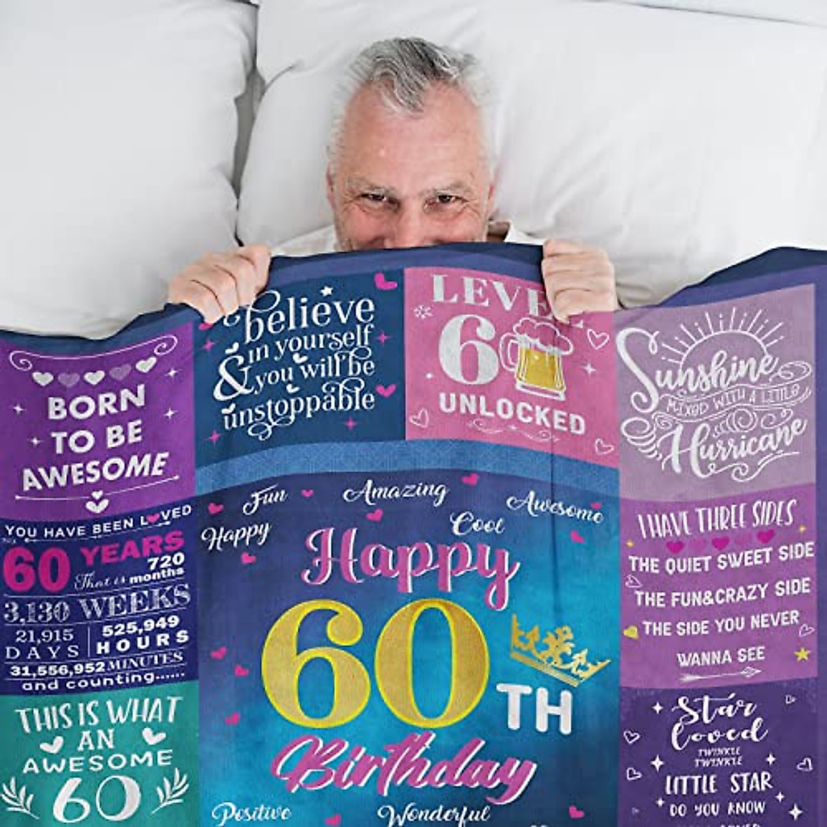 Xinvery 60th Birthday Gifts Blanket for Women Men,60th Birthday Decorations Blanket for Her 60 Year Old Birthday Gifts Ideas for Sister Friend Wife Husband Throw Blankets 50" x 60"