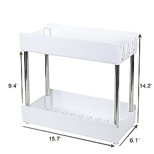 Decorcode 2-Tier Bathroom Organizer Countertop, Kitchen Spice Rack, Vanity Shelf for Makeup, Cosmetic, Skin Care, Narrow Places Storage Shelf for Bathroom, Under Sink, Kitchen, Laundry,White