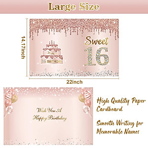 Large Sweet 16 Birthday Card with Envelope, Jumbo Happy 16th Birthday Card Gifts for Girl, Extra Big 16 Birthday Guest Book Greeting Cards Party Supplies，Pink Rose Gold Giant Sixteen Year Birthday