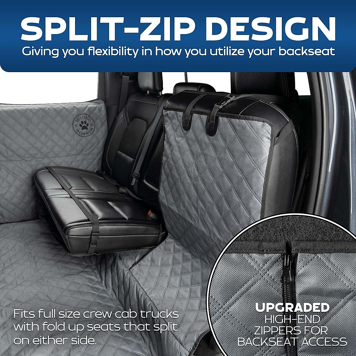 Dog Hammock For Truck with Fold Up Seats - Heavy Duty Crew Cab Size Floor Cover with Door Protection - Waterproof Truck Dog Seat Cover Back Seat with Door Protection - Machine Washable with Travel Bag