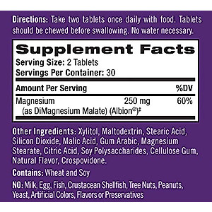 Natrol High Absorption Magnesium Chew Tablets, Purple, Cranberry, 60 Count