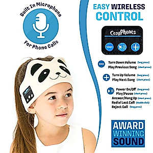 CozyPhones Over The Ear Headband Headphones - Kids Wireless Headphones Volume Limited with Thin Speakers & Super Soft Fleece Headband - Panda