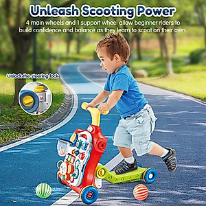 Baby Walker 5 in 1,VATOS Sit-to-Stand Learning Walker,Assemble as Scooter/Balance Bike/Push Walker/Activity Table/Detachable Panel,Push Walkers Toys with Music for Toddlers Infant Boys Girls