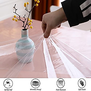 Clear Fitted Vinyl Tablecloth Round Waterproof Oilcloth PVC Table Cover Elastic Edge Design Wipeable Plastic Table Cloth Protector for Dining Tabletop (Round Fits Table up 40"-44" Diameter)