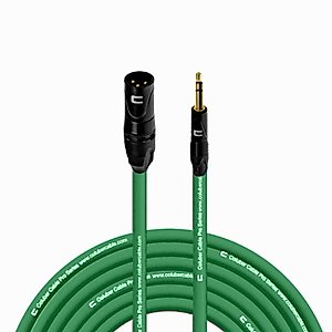 Balanced XLR Cable Male to 3.5mm TRS - 75 Feet Green - Pro 3-Pin Microphone Connector for Powered Speakers, Audio Interface or Mixer for Live Performance & Recording