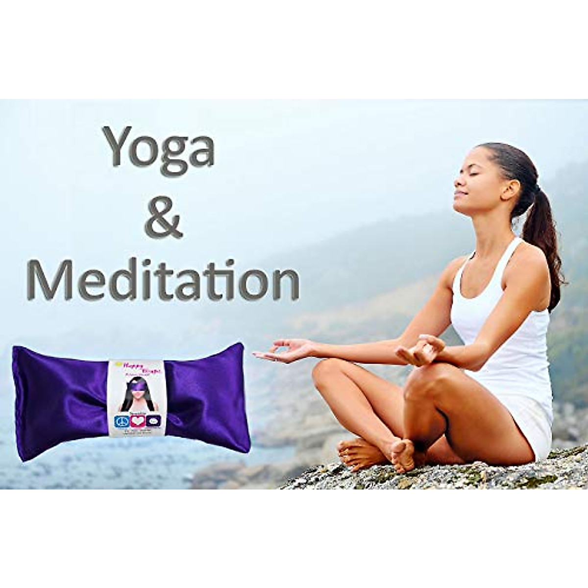 Happy Wraps Lavender Eye Pillow - Hot Cold Aromatherapy Satin Eye Mask for Yoga, Sleeping, Migraines, Stress, Relaxation - Gifts for Women, Birthdays, Coworkers, Christmas - Amethyst