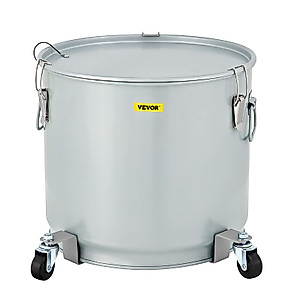 VEVOR Fryer Grease Bucket, 8 Gal/30 L, Coated Carbon Steel Oil Filter Pot with Caster Base, Oil Disposal Caddy with 62 LBS Capacity, Transport Container with Lid Lock Clip Nylon Filter Bag, Silver