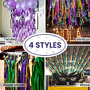 PartyWoo Purple Green Gold Balloons 50 pcs and Crepe Paper Streamers 6 Rolls