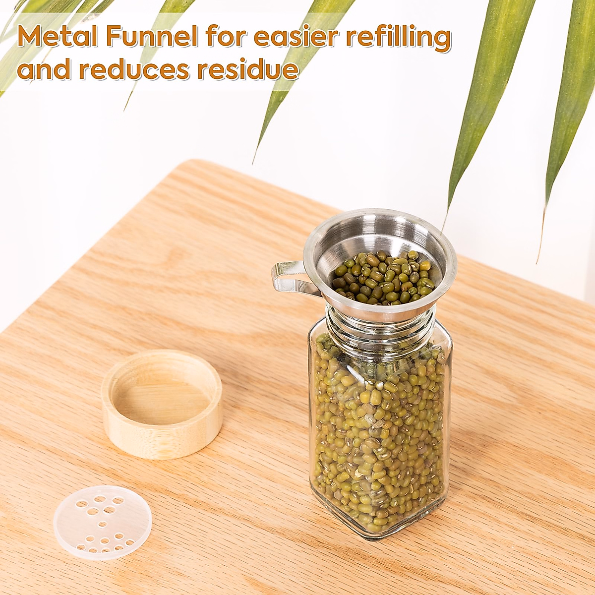 Weselljars 24 Pcs Spice Jars with Label, Thickened Glass Seasoning Jars with Bamboo Lids, Airtight Sealing Seasoning Bottles with Silicone Funnel for Easy Refilling, Spice Jars with Shaker Lids (24 Pcs Spice Jars)