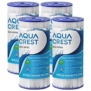 AQUACREST FXHSC Whole House Water Filter, Replacement for GE® FXHSC, GXWH40L, GXWH35F, American Plumber W50PEHD, W10-PR, Culligan® R50-BBSA, 5 Micron, 10" x 4.5", High Flow Sediment Filters, Pack of 4