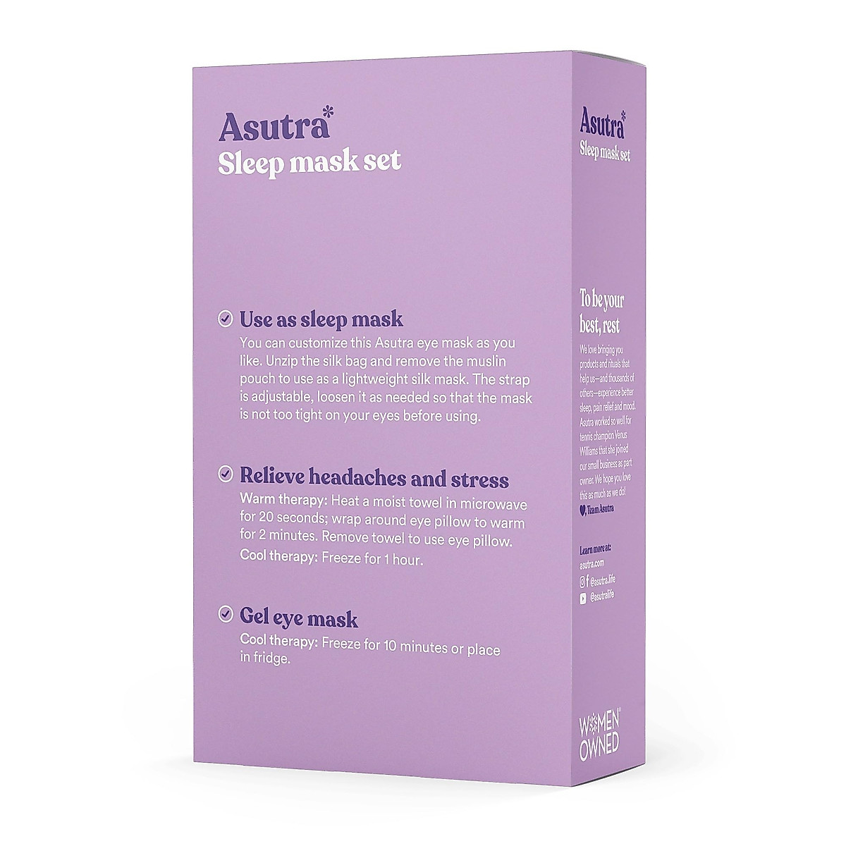 ASUTRA Silk Eye Pillow for Sleep, Black - Filled w/Lavender Buds & Flax Seeds, Weighted Eye Mask, Meditation & Light Blocking Blindfold, Cooling Gel Mask Included