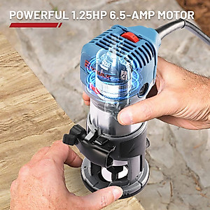 Wood Router Tool, Enhulk 6.5-AMP 1.25HP Compact Trim Router for Woodworking, 6 Speeds to 32000 RPM, Kit with Roller Guide, Edge Guide and Dust Hood…