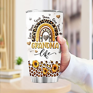 Grandma Rainbow, Tumblers Print Coffee Leopard Nana Granny Cup Cups Handle Cheetah Water, Tumbler 20 Oz With Lid And Straw, Grandma Gifts