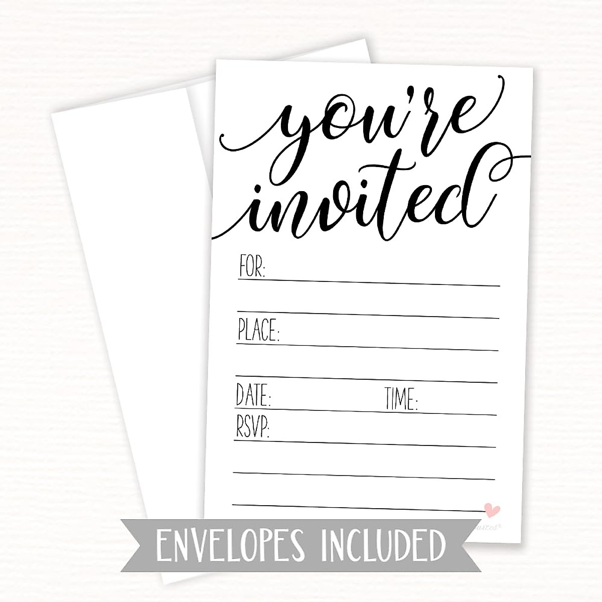 Classic Script Invitations (20 Count) with Envelopes - Sweet Heart Design