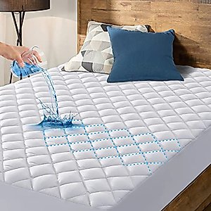 HYLEORY California King Size Waterproof Mattress Pad Protector, Breathable Quilted Mattress Cover Noiseless Waterproof Fitted Sheet Mattress Topper Upto 21" Deep Pocket, White