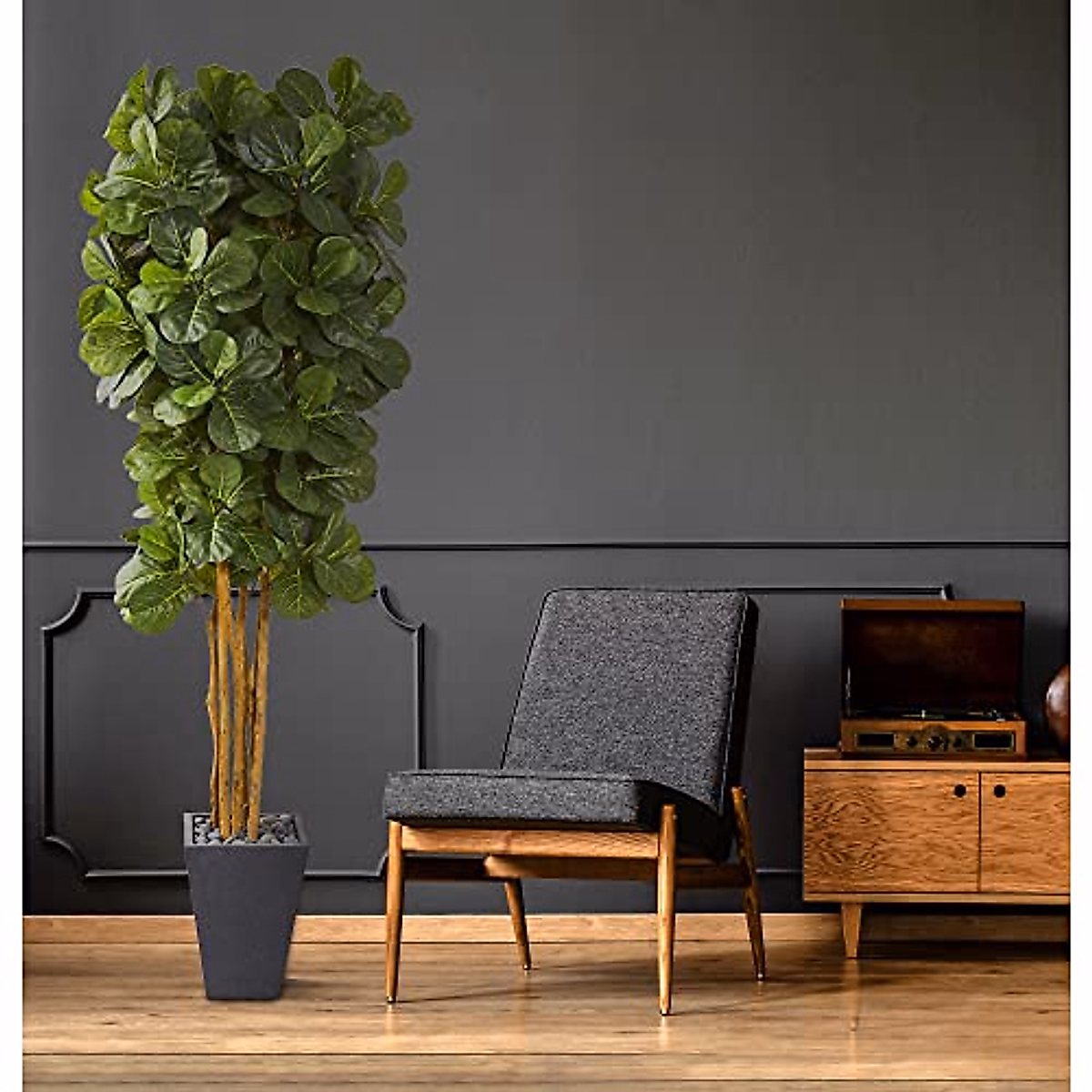 Nearly Natural Fiddle Leaf Artificial Slate Planter Silk Trees Green