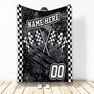 OhaPrints Custom Racing Checkered Flag Pattern Sports Gift Personalized Name Number Soft Sherpa Throw Blankets Cozy Fuzzy Fleece Throws for Tv Sofa Couch Comfy Fluffy Blanket 30X40 50X60 60X80