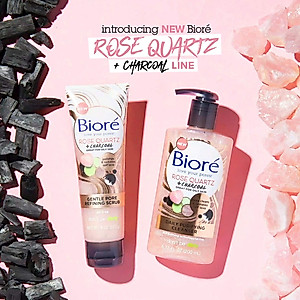 Bioré Rose Quartz + Charcoal Gentle Pore Refining Scrub, Pore Minimizing Facial Scrub, 4 Ounce, Oil Free, Dermatologist Tested, Non-Comedogenic, Cruelty Free, Vegan Friendly