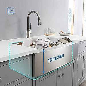 KIBI K1-SF36T Single Bowl Stainless Steel Farmhouse Kitchen Workstation Sink Apron Front 36 inch with Bottom Grid, Strainer, Solid Oak Cutting Board and Colander | 10" Deep Bowl | 3.5" Drain Opening