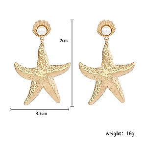 Anlagrace Halloween Gold Big Starfish Earrings with Pearl for Women Girls Boho Sea Star Earrings Gold Earrings Fashion Jewelry Casual Women Accessories for Prom Bridesmaids Beach Wedding Jewelry (gold)