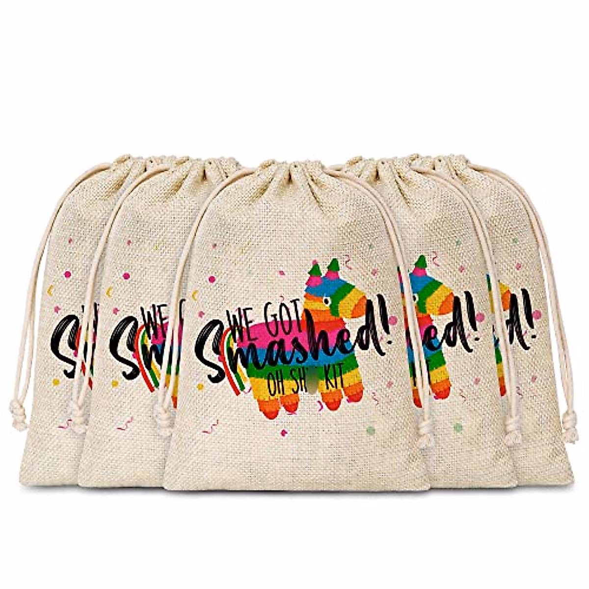 Bachelorette Party Gift Bag, Bridal Shower Kit Bag, 6"W x 8"L, We Got Smashed Hangover Kit Bag, Pouches With Drawstring, Party Wedding Favors, Supplies, Decorations – 5Pcs per Pack(Xbag-023)