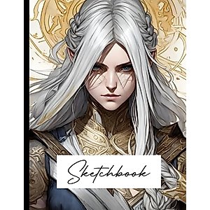 Sketch Book: Line Art of a Dark Elven Nordic Paladin with a Watercolor Wash - Illustration Notebook for Digital Illustration, Big Size 8.5x11 Inchs, 120 Pages