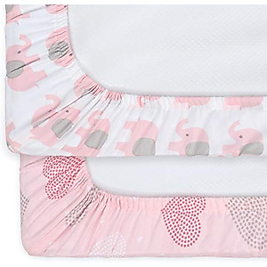 The Peanutshell Changing Pad Covers for Baby Girls | 2 Pack Set | Pink Elephant & Hearts