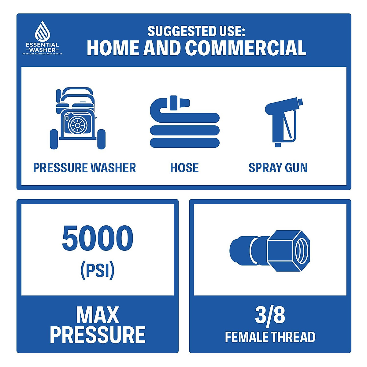 Pressure Washer Quick Connect Fittings by ESSENTIAL WASHER, Stainless Steel 3/8 Inch Female NPT Pressure Washer Plug - Set of 2, Works with Most Stainless Steel or Brass Pressure Washer Couplers