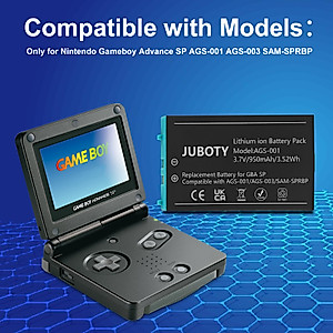 JUBOTY 950mAh 2023 New Upgrade GBA SP Battery Replacement for Nintendo Gameboy Advance SP Models AGS-001 AGS-003 SAM-SPRBP Game Console, Rechargeable Lithium-ion Battery with 1 Repair Tool