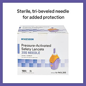 McKesson Safety Lancets, Sterile, Pressure-Activated, 30 Gauge Needle, 1.5 mm, 100 Count, 1 Pack