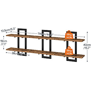 HOOBRO Floating Shelves, 15 Inch Wall Shelf Set of 3, Wall Mounted Storage Shelves 2-Tier, Hanging Bathroom Shelves, for Living Room, Bedroom, Bathroom, Kitchen, Rustic Brown and Black BF32BJP301