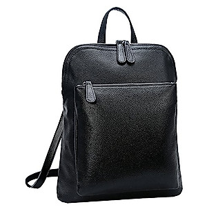 HESHE Leather Backpack Designer Purse for Women Fashion Ladies Travel College Shoulder Bag (Black-Top Grain Leather-T014)