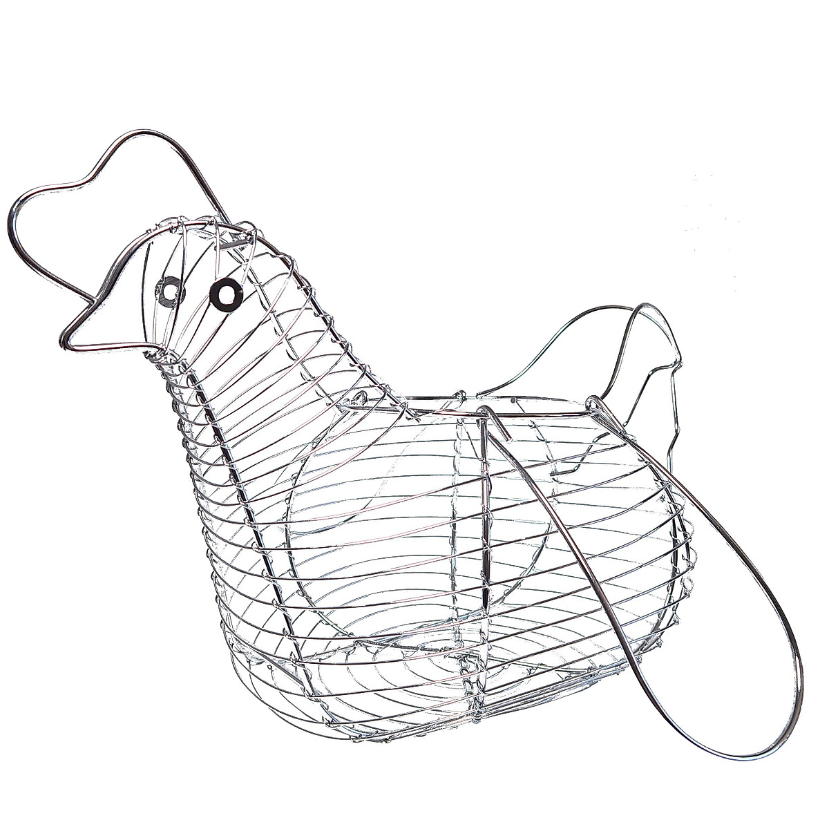 Simple and Neat Chrome Steel Wire Egg Basket with Handle, Holds 15-20 Eggs, Medium Size