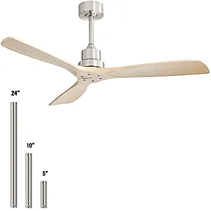 Sofucor 52 Inch Ceiling Fan with Remote, 3 Blade Carved Wood Fan Without No Light, Modern Ceiling Fan for Indoor Outdoor Bedroom Living Room Patios Farmhouse, Reversible DC Motor