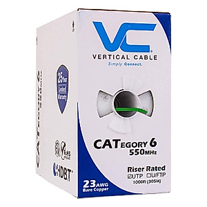 Vertical Cable Cat6, 550 MHz, UTP, 23AWG, Solid Bare Copper,1000ft, Bulk Ethernet Cable - 161 Series, Green