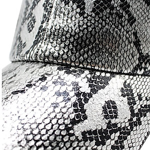 LABANCA Unisex Snakeskin Baseball Cap PU Leather Casual Trucker Baseball Cap Hat, Silver