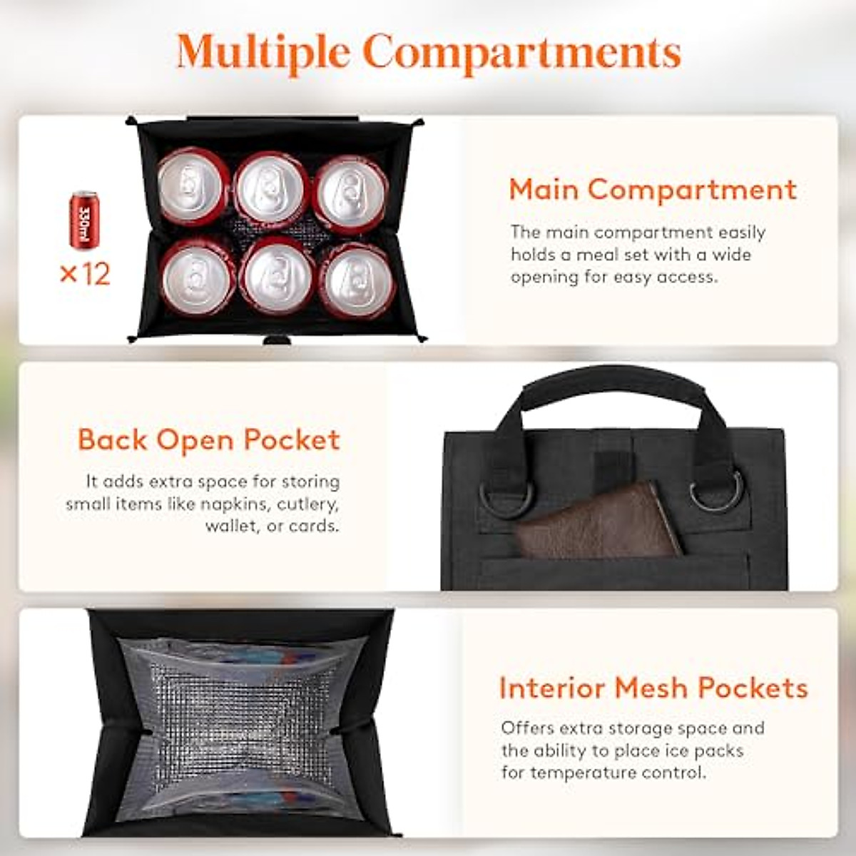 Lifewit Insulated Lunch Bag Rolltop, Reusable Lunch Box for Men Women Adults with Adjustable Shoulder Strap, Foldable Lunchbox Leakproof Cooler Bag for Office Work Picnic, 8L Black