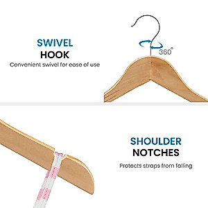 High-Grade Wooden Childrens/Kids Hangers (10 Pack) Smooth & Durable Wood Baby Hangers/Nursery Hangers - 12.5 Inch - Space Saving, 360° Hook & Cut Notches- Great Toddler Hanger for Dress Skirts Pants