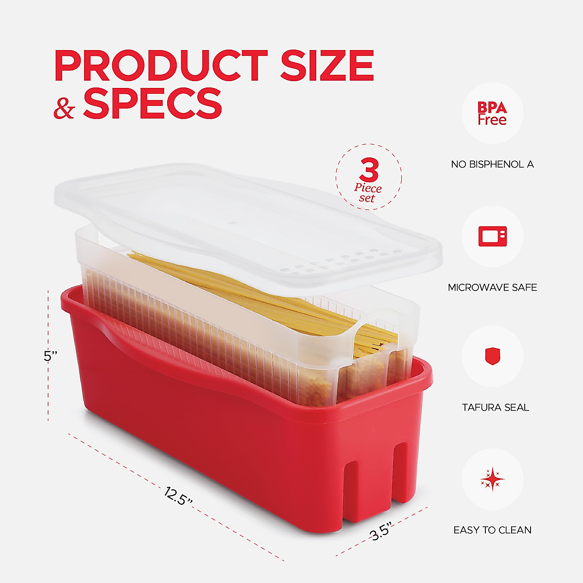 Tafura Microwave Pasta Cooker with Double Straining System, Microwavable Spaghetti Cooker with Drainer, Christmas Dorm Gift, Fast Pasta Boat with Strainer Tray and Lid. BPA Free