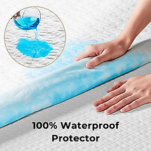 Rolanstar King Mattress with Waterproof Mattress Protector, 10 inch Gel Memory Foam in a Box, Fiberglass Free, Breathable for Cool Sleep & Comfy Support, CertiPUR-US Certified, White